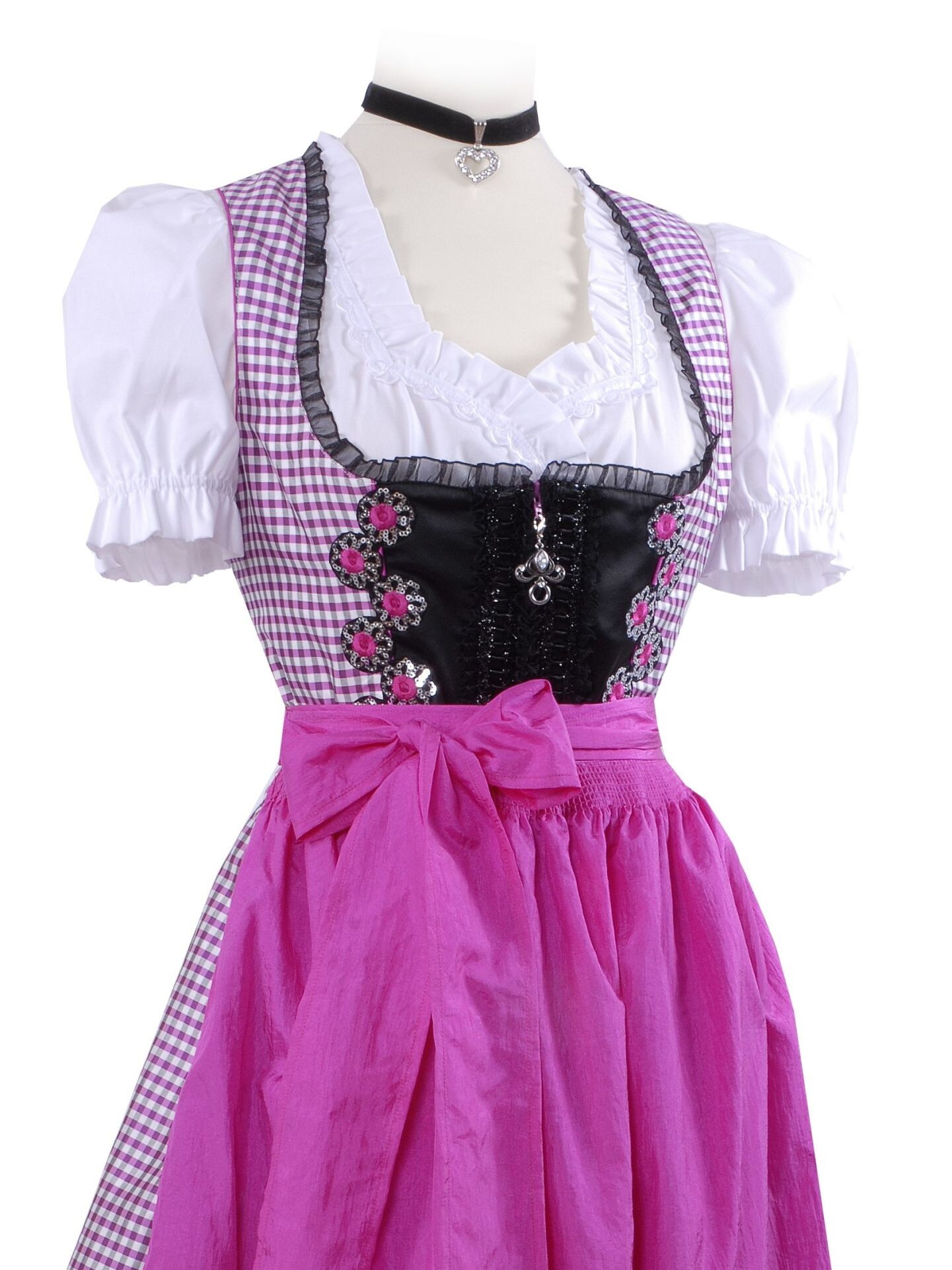 DIRNDL OKTOBERFEST Damen kurzes Midi Dirndl zur Wiesn Pink